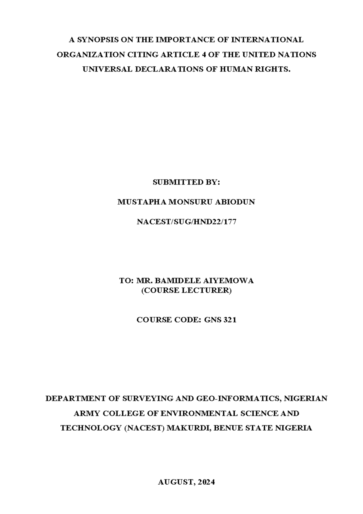 The Importance of International Organizations in GNS 321 Assignment ...