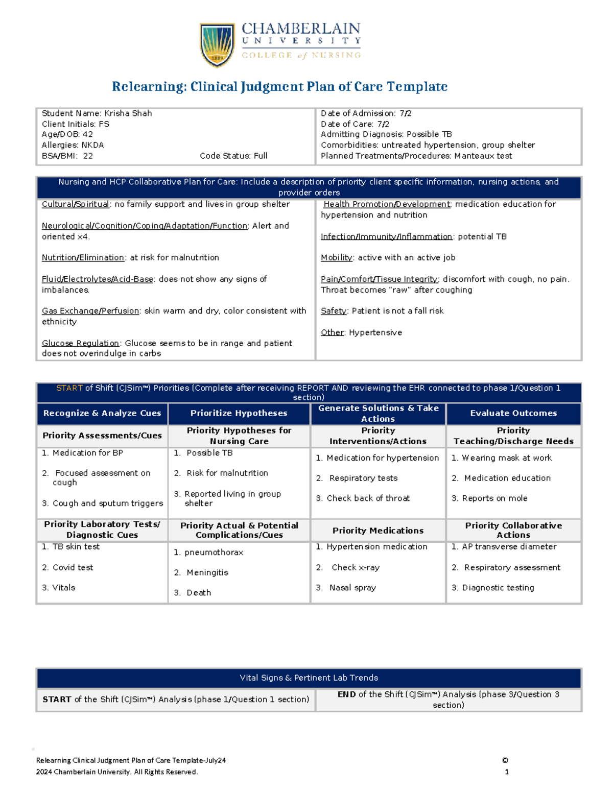 Relearning: Clinical Judgment Plan of Care Template for FS 42 - 2024 ...