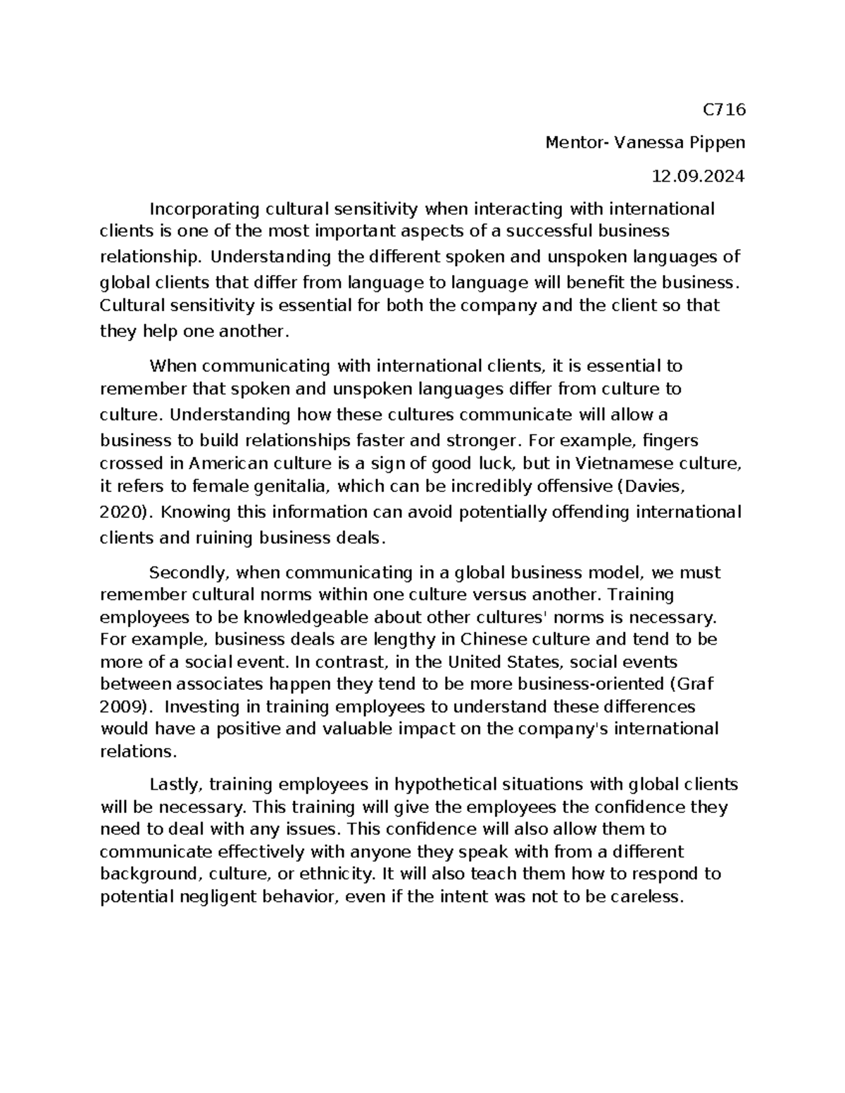 Task 1- C716 - Passed First attempt - C Mentor- Vanessa Pippen 12 ...