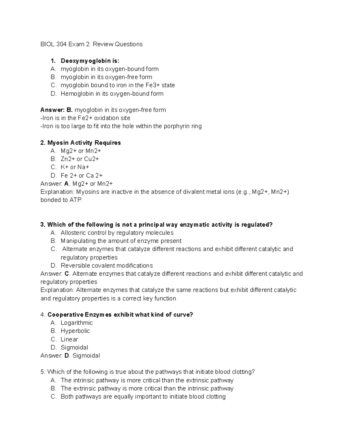 BIOL 304 Exam 2: Comprehensive Review Questions and Answers - Studocu