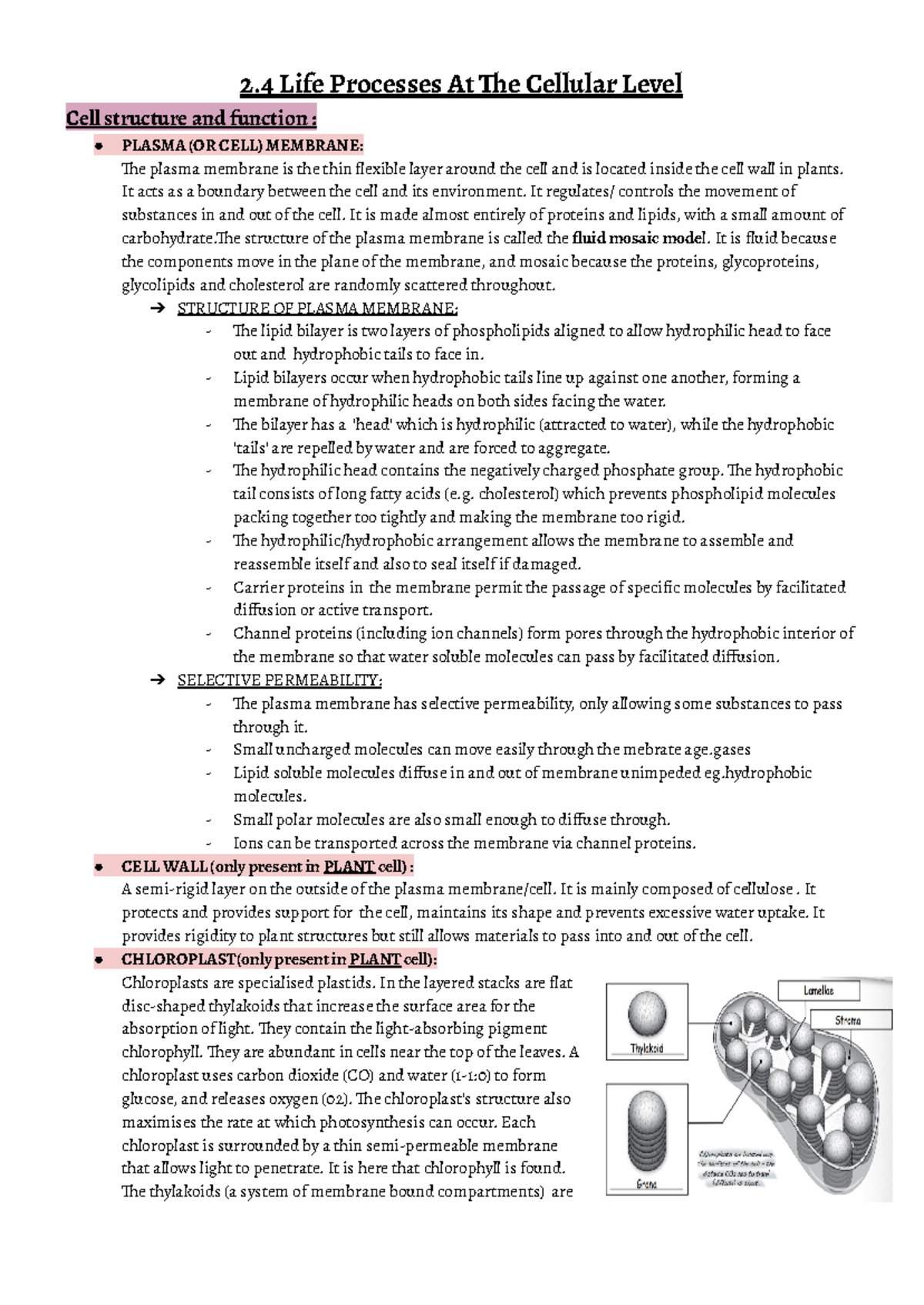 2.4 - Cellular Life Processes Overview for Biology Studies - Studocu