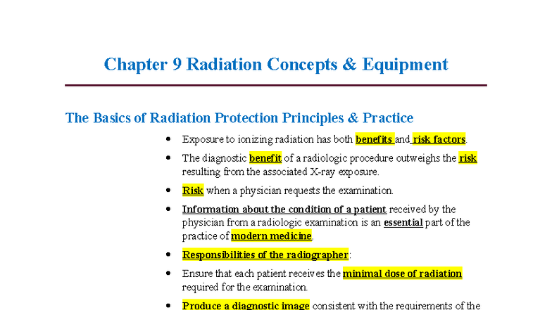 Chapter 9 Radiation Concepts: Principles of Protection & Exposure - Studocu