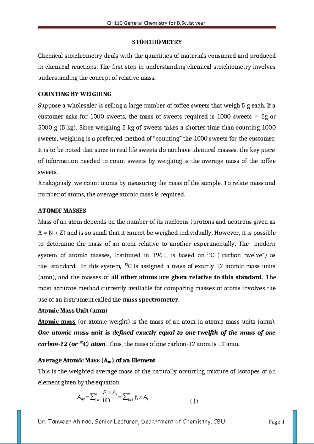 CH110 General Chemistry: Stoichiometry Concepts and Calculations - Studocu