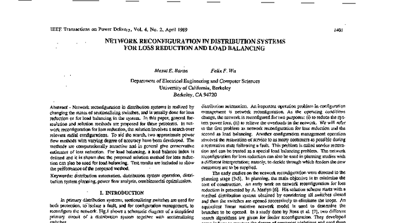 Baran 89 - UCB - Dist Flow - IEEE Transactions on Power Delivery, Vol ...
