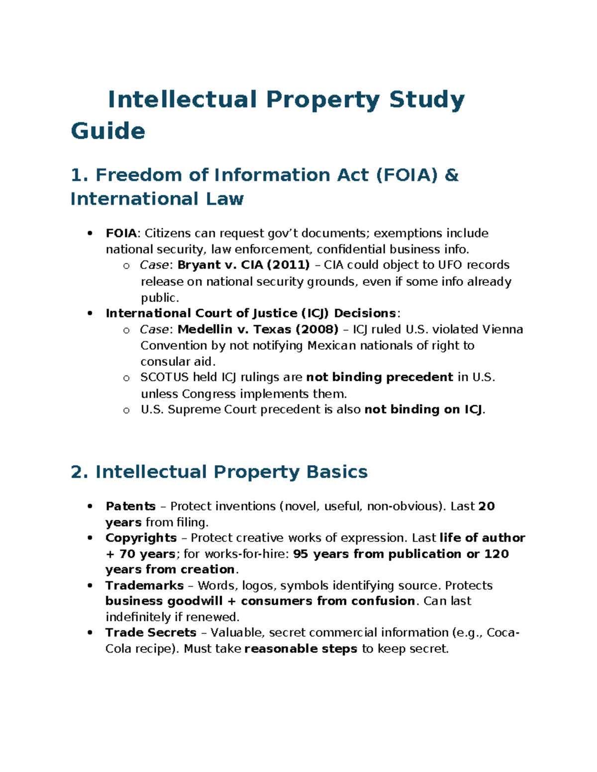 Intellectual Property Overview & Legal Framework Study Guide - Studocu