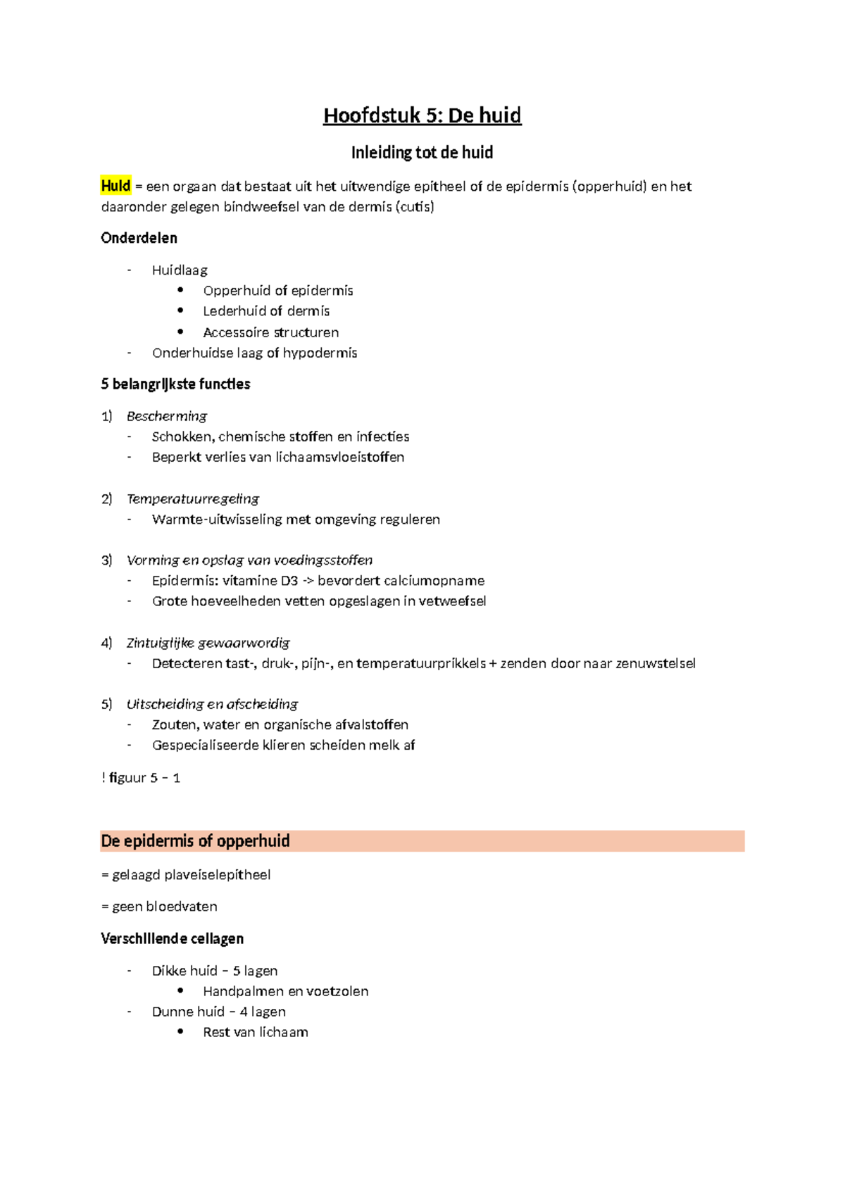 Anatomie H5: De huid - Functies, Structuur en Herstelprocessen - Studocu