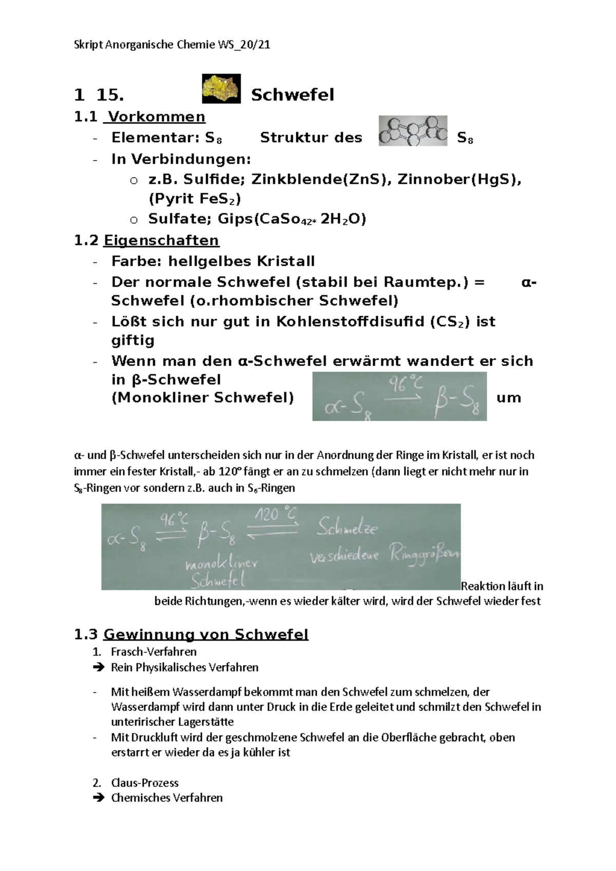 Anorganische Chemie 15 - Schwefel 1 Vorkommen - Elementar: S 8 Struktur ...