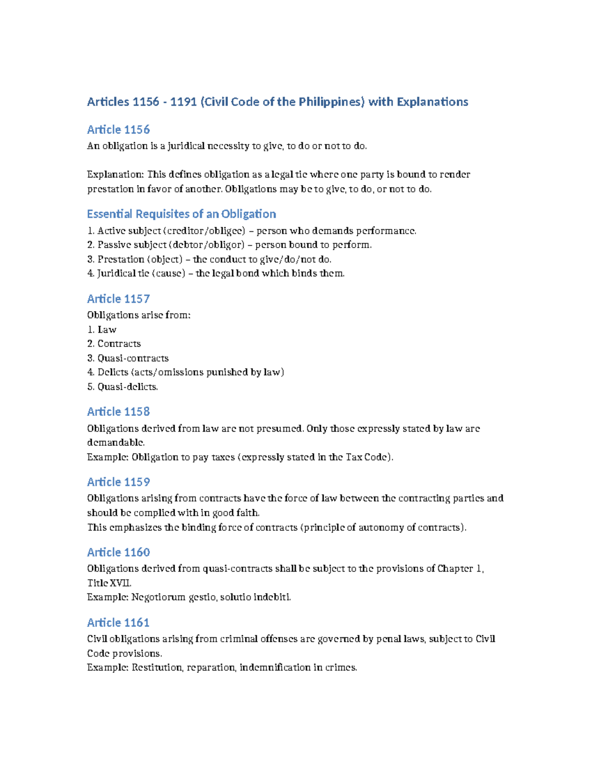 Obligations (Civil Code of the Philippines) Articles 1156-1191 ...