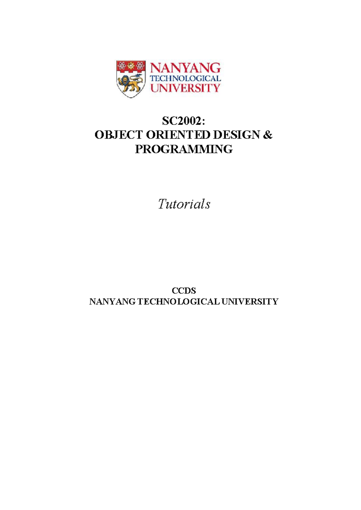 OODP tutorials-2025 - tutorial questions - SC2002: OBJECT ORIENTED DESIGN & PROGRAMMING - Studocu