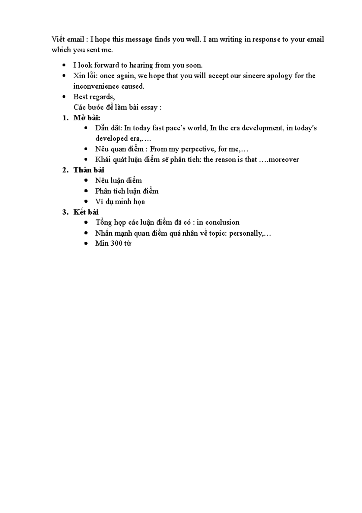 Viết email và hướng dẫn làm bài essay - hya - Studocu