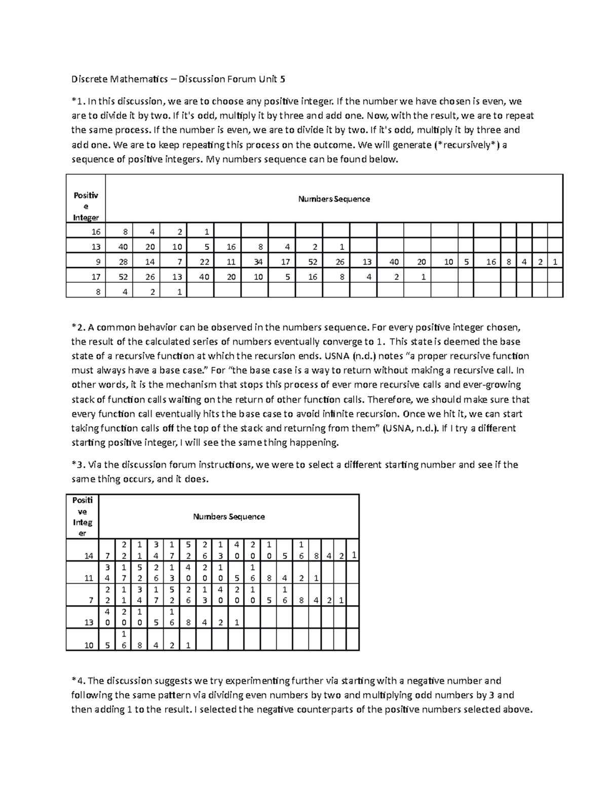 Discrete Mathematics - Discussion Forum Unit 5: Recursive Number ...