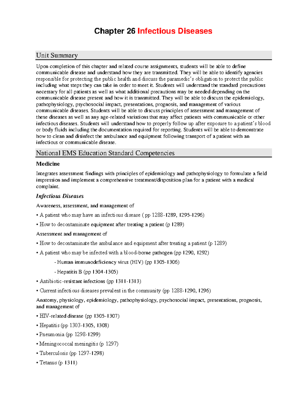 Ch26 Infectious Diseases - Chapter 26 Infectious Diseases Unit Summary ...
