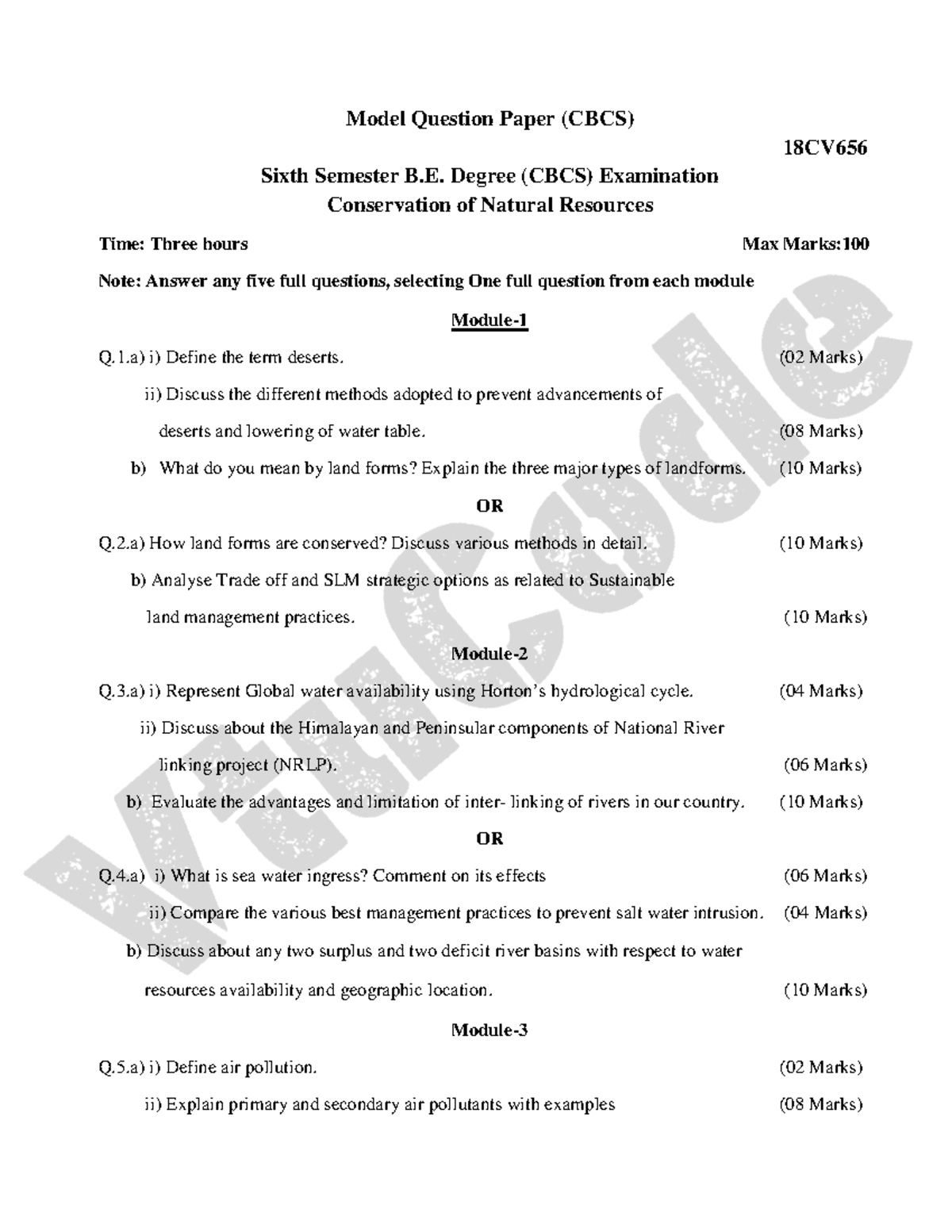 18CV656 Model Question Paper for Conservation of Natural Resources ...