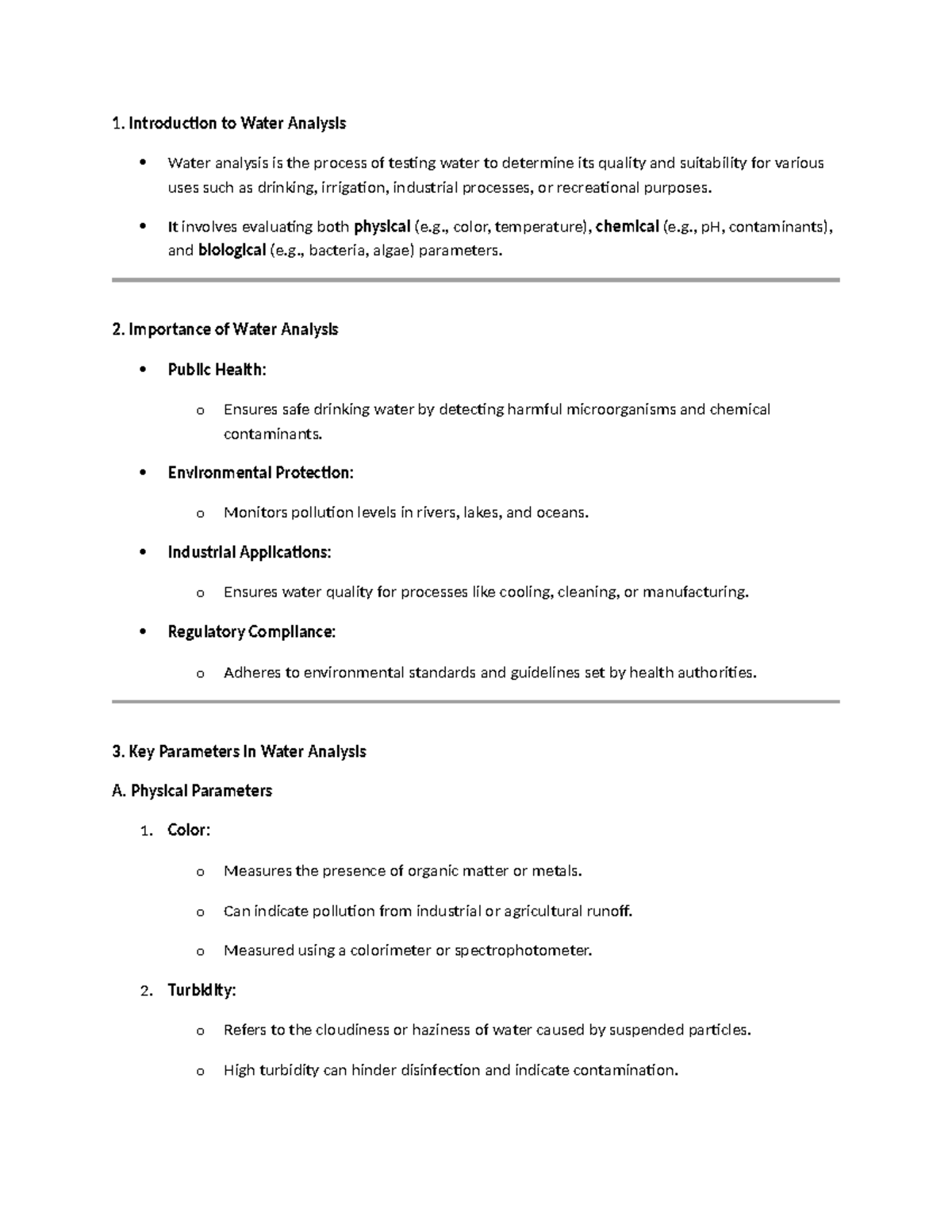 Notes about water analysis - 1. Introduction to Water Analysis Water ...