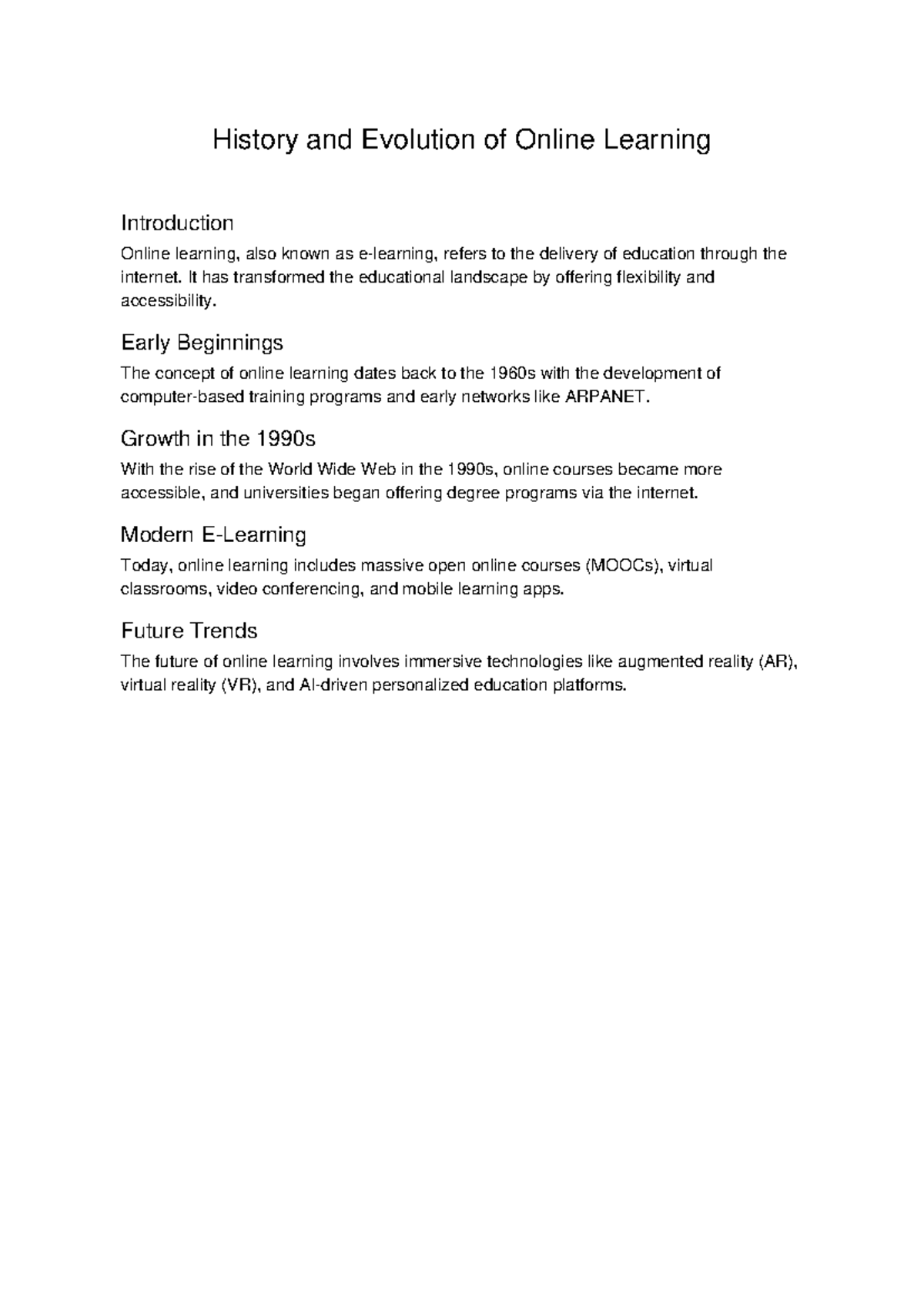 HIST 101: History and Evolution of Online Learning - Studocu