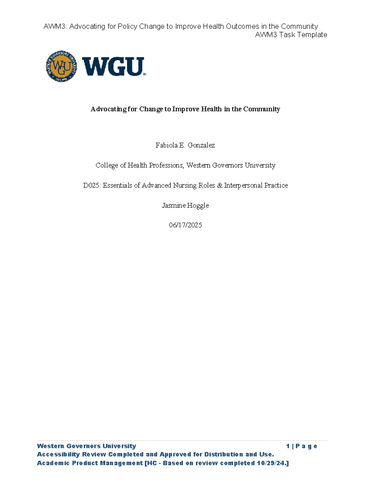 AWM3: Policy Advocacy for Health Equity in Community Outcomes - Studocu