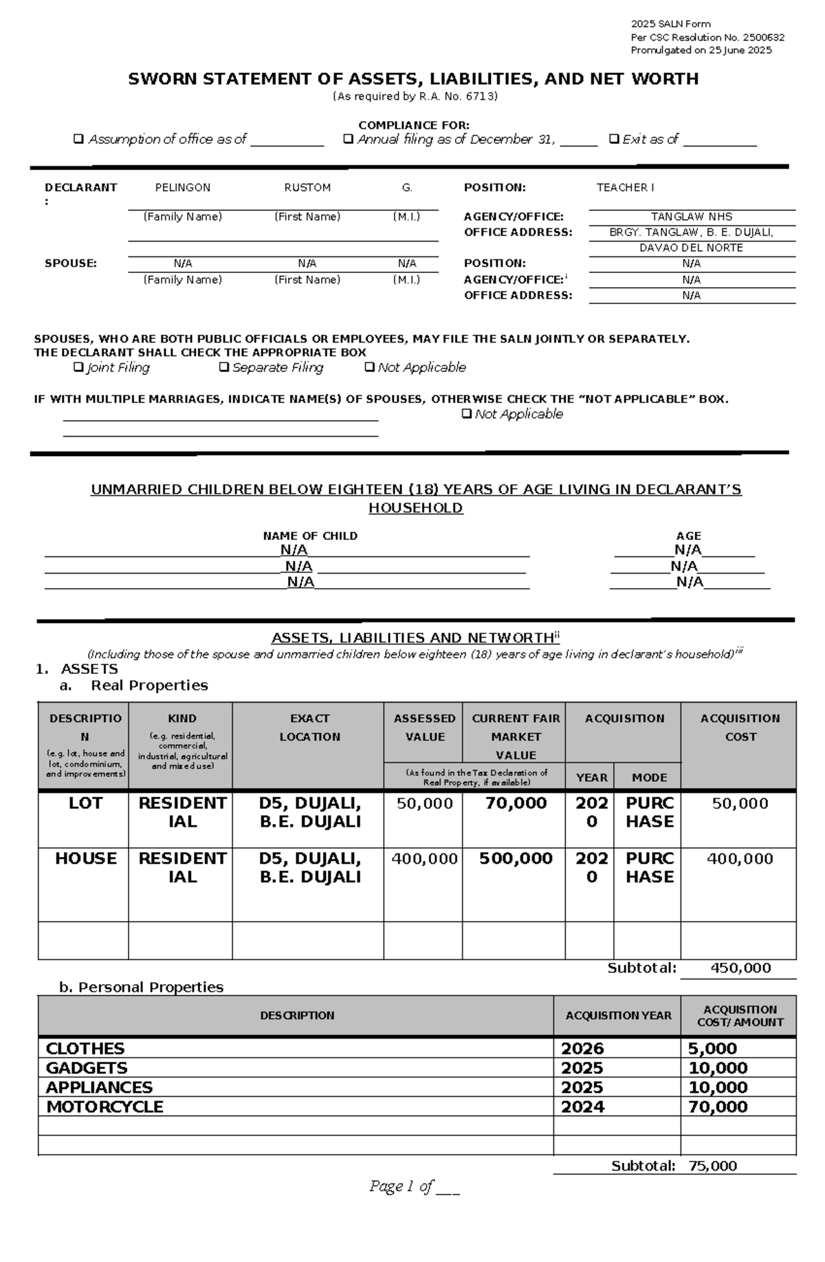 2025 SALN Form Submission Guidelines for Teachers (R.A. No. 6713) - Studocu