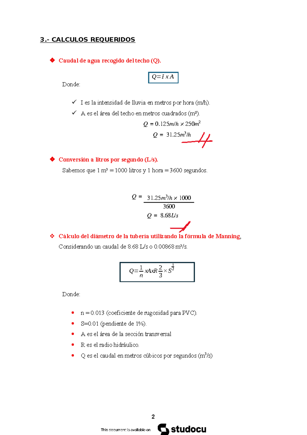 Cálculos Requeridos para el Caudal de Agua (PA2) - Studocu