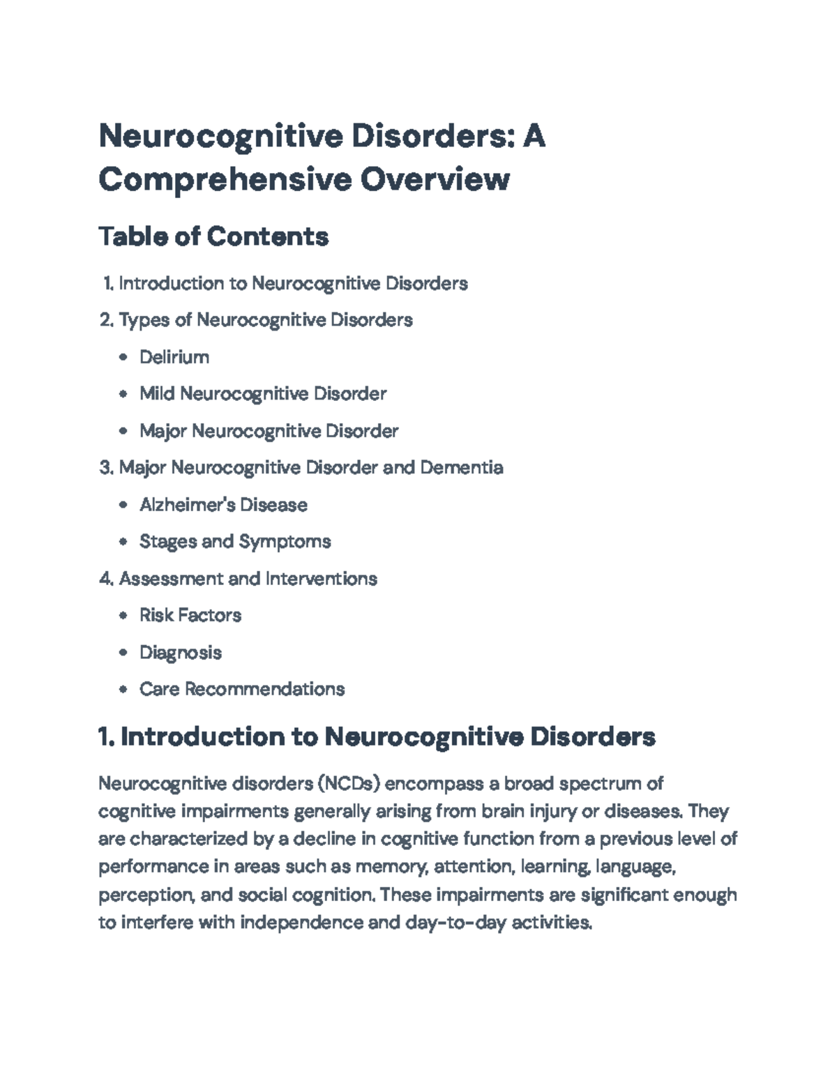 Neurocognitive Disorders (NCDs): Types, Interventions & Care Strategies ...