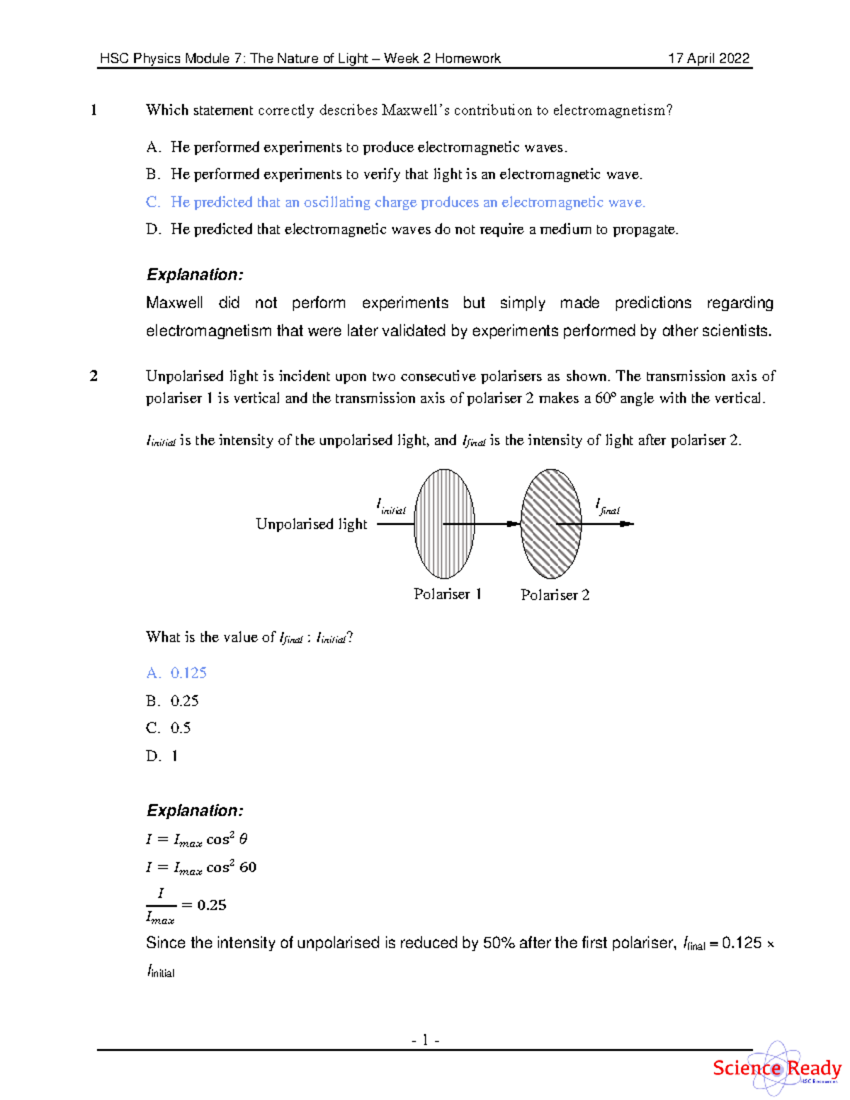HSC Physics Quiz Module 7 Week 2 Inquiry Solutions & Explanations - Studocu