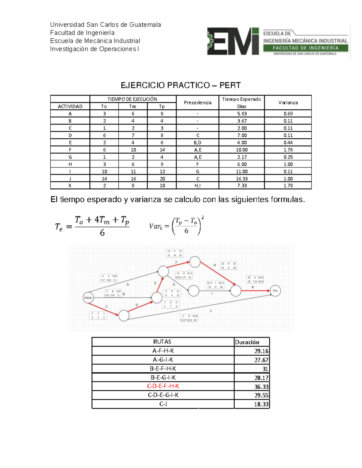 Investigación de Operaciones I - Ejemplo PERT y Actividades - Studocu