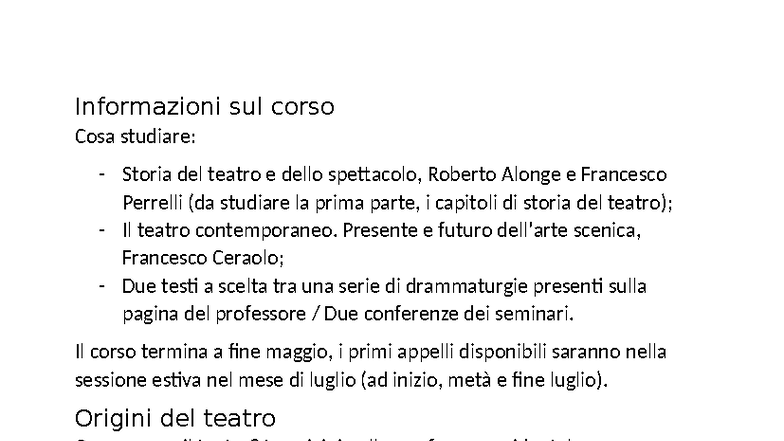 Storia del Teatro - Corso di Roberto Alonge e Francesco Perrelli - Studocu