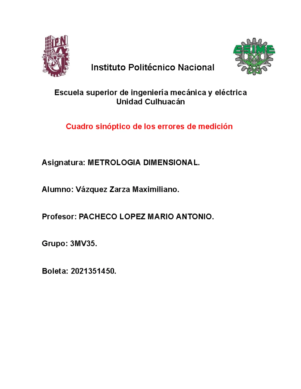 EQ-5 Estabilidad, Deriva, Error Maximo Tolerado, Error DE Paralelaje ...