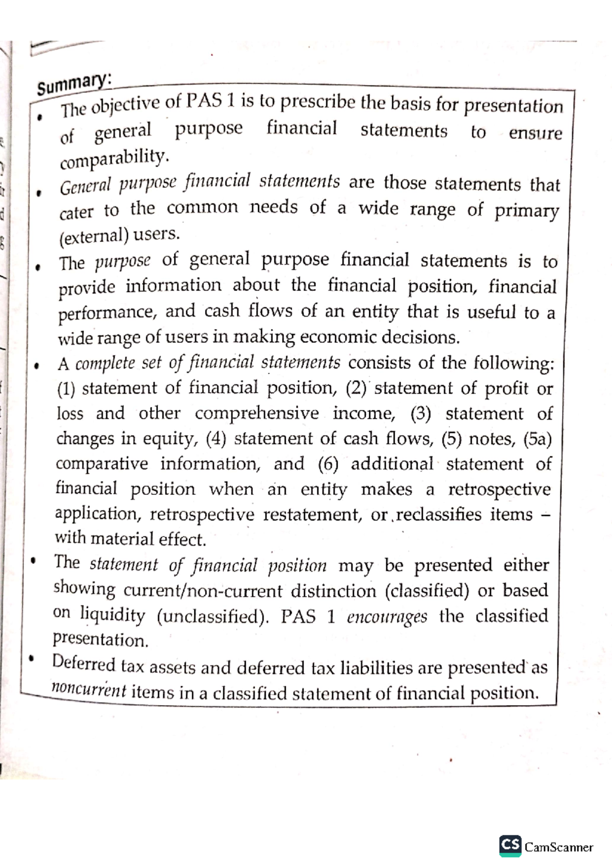 PAS1 - Summary - Conceptual Framework and Accounting Standards 2021 ...