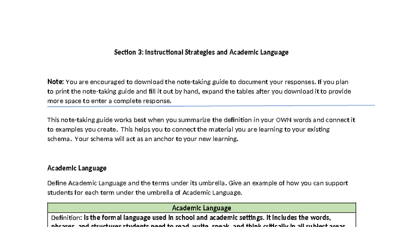 C365 Section 3: Academic Language & Instructional Strategies Notes ...