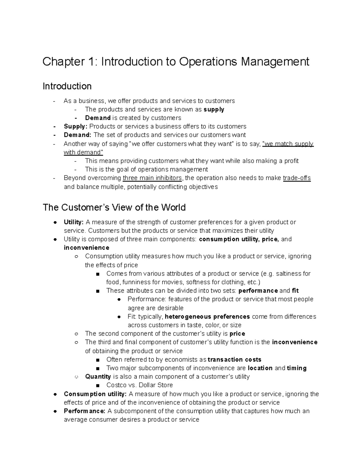 MGMT370 Chapter 1: Introduction to Operations Management Overview - Studocu