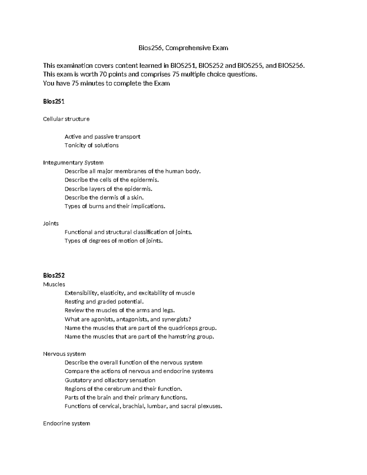 BIOS 256 Comprehensive Exam Study Guide: Key Topics & Concepts - Studocu