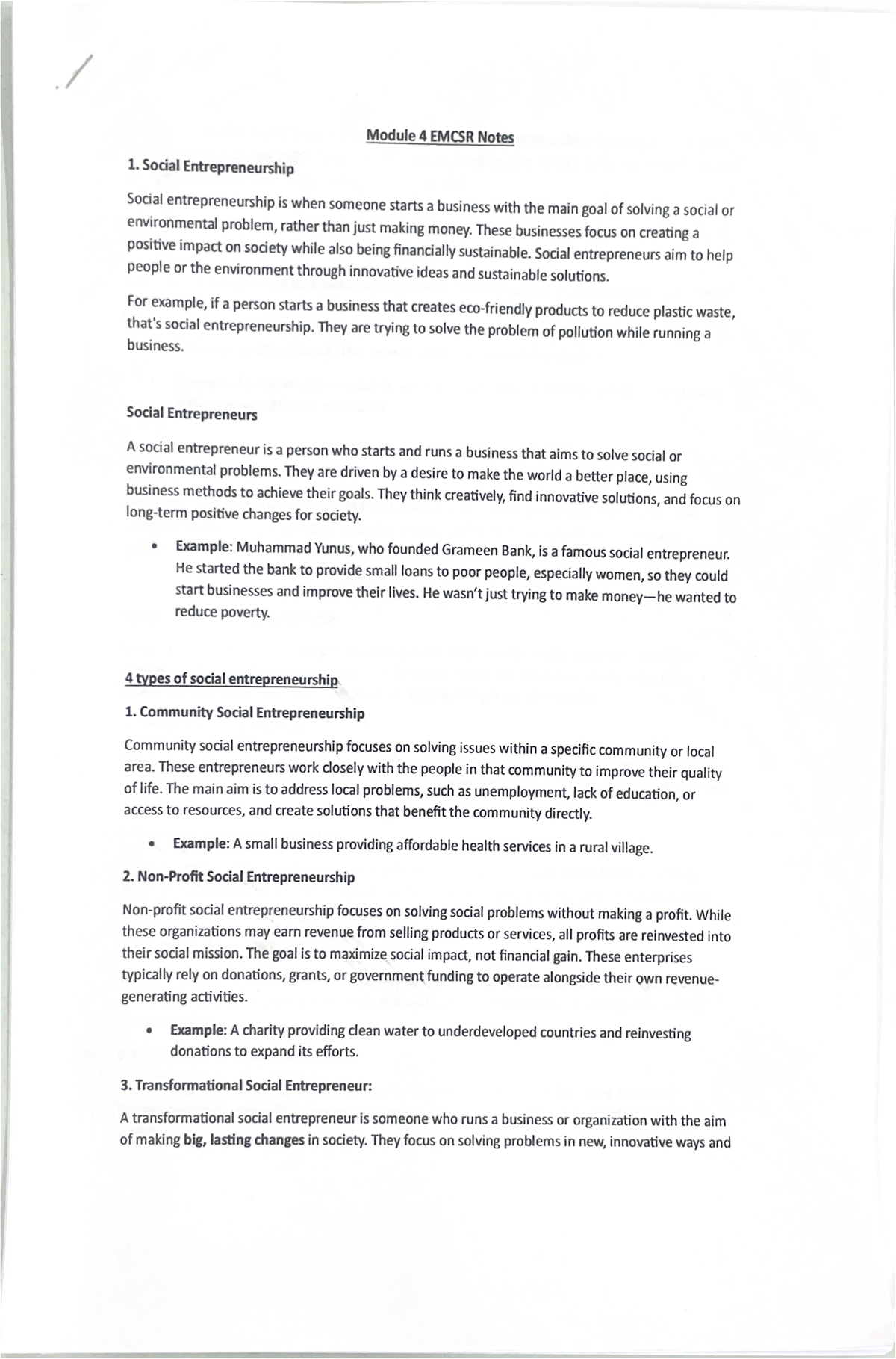 EMCSR 4 - Social Entrepreneurship Notes: Key Concepts & Impact - Studocu
