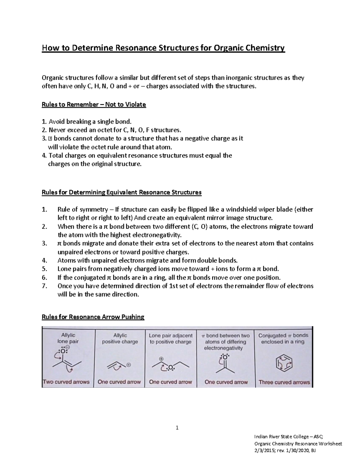 Resonance Structures: Detailed Notes for Organic Chemistry (OC 101 ...