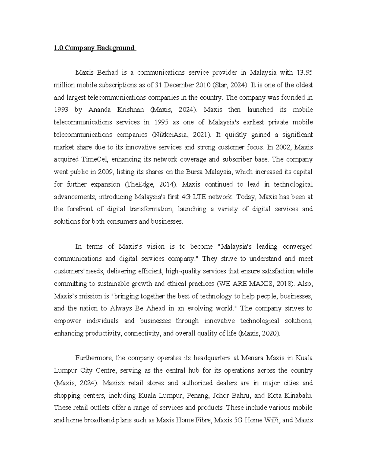 Sales Management Individual Assignment - 1 Company Background Maxis ...