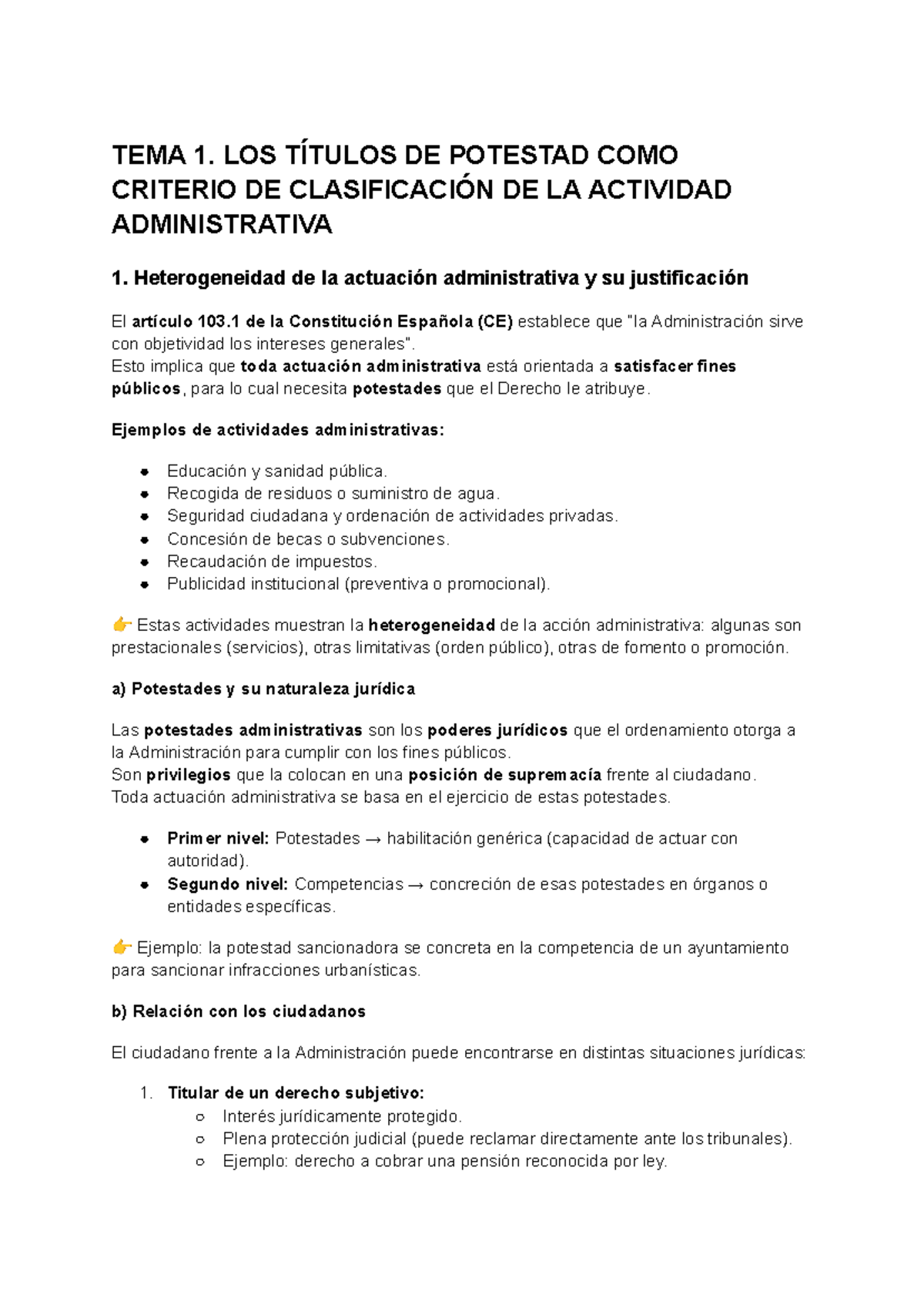 TEMA 1: TÍTULOS DE POTESTAD EN LA ACTIVIDAD ADMINISTRATIVA - Studocu