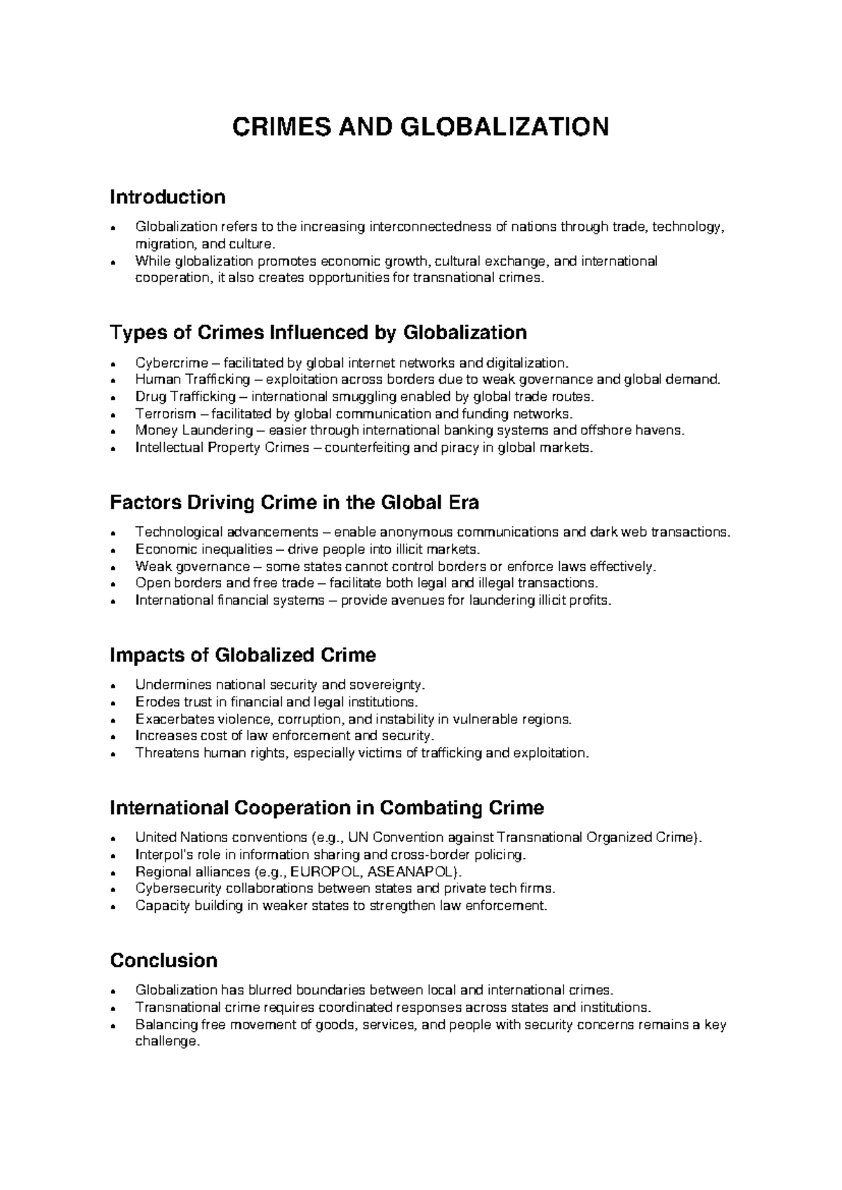CRIM 101: Crimes and Globalization Report Analysis - Studocu