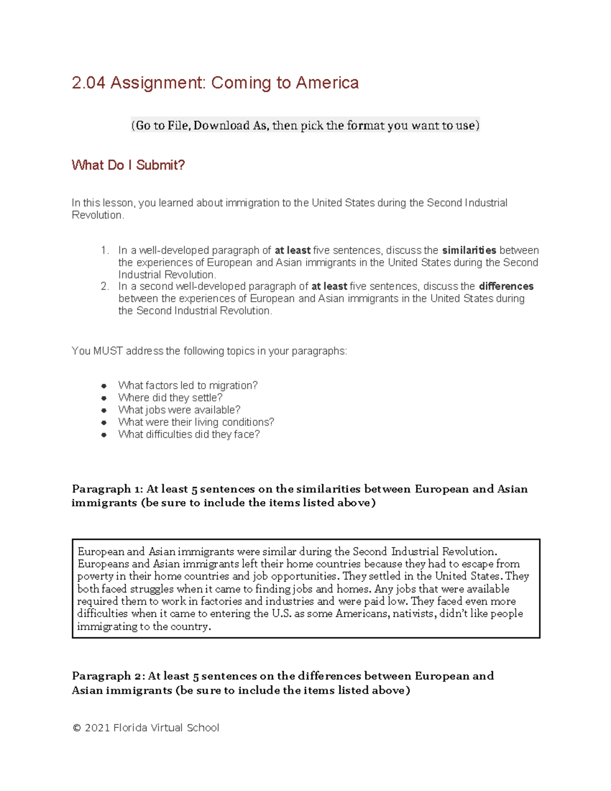 2.04 Assignment: Analyzing Immigration Experiences in America - Studocu
