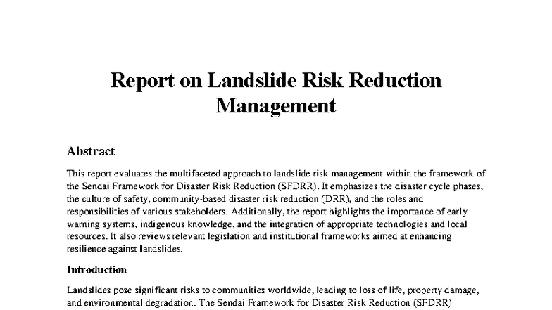 Landslide Risk Reduction Management Report: Insights & Strategies - Studocu