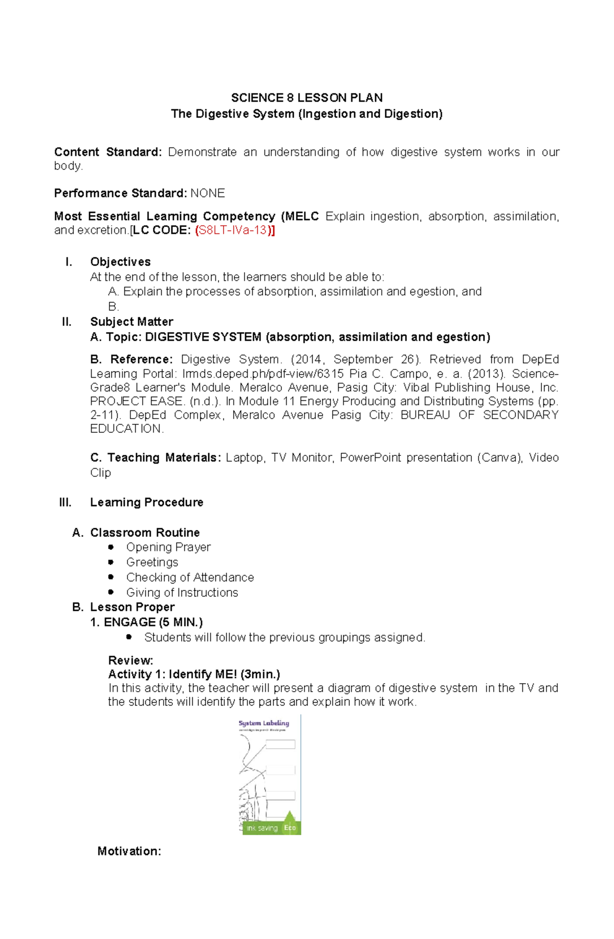 Absroption, Assimilation Egestion DLP - SCIENCE 8 LESSON PLAN The ...