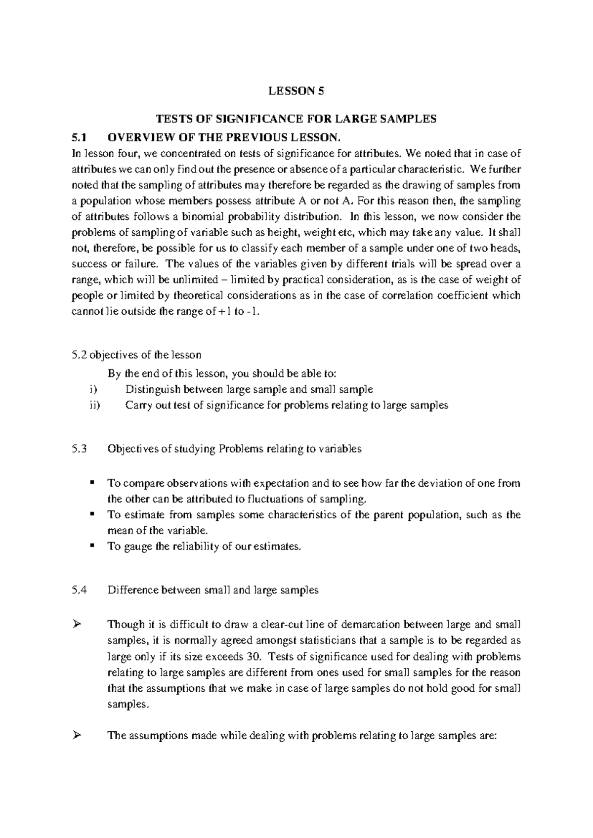 Lesson 5: Tests of Significance for Large Samples - Overview and ...