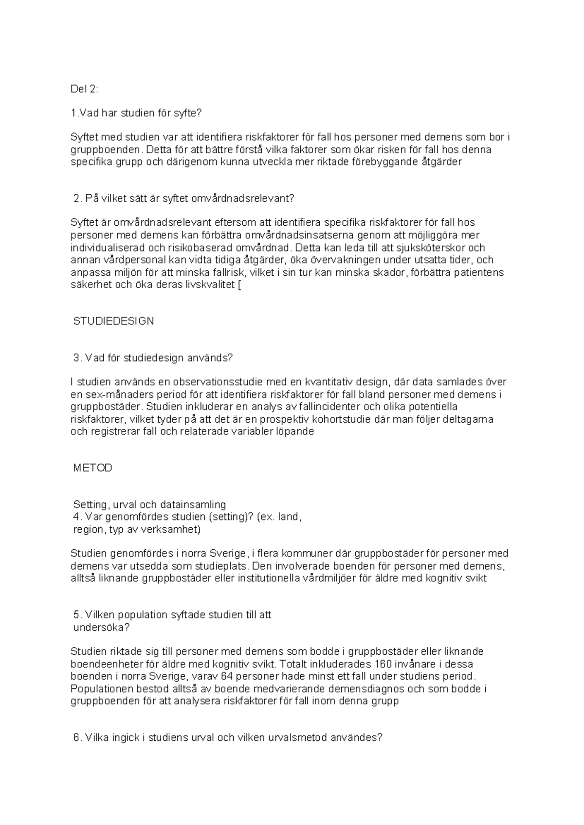 LA1 DEL 2 - Riskfaktorer för fall hos personer med demens i ...