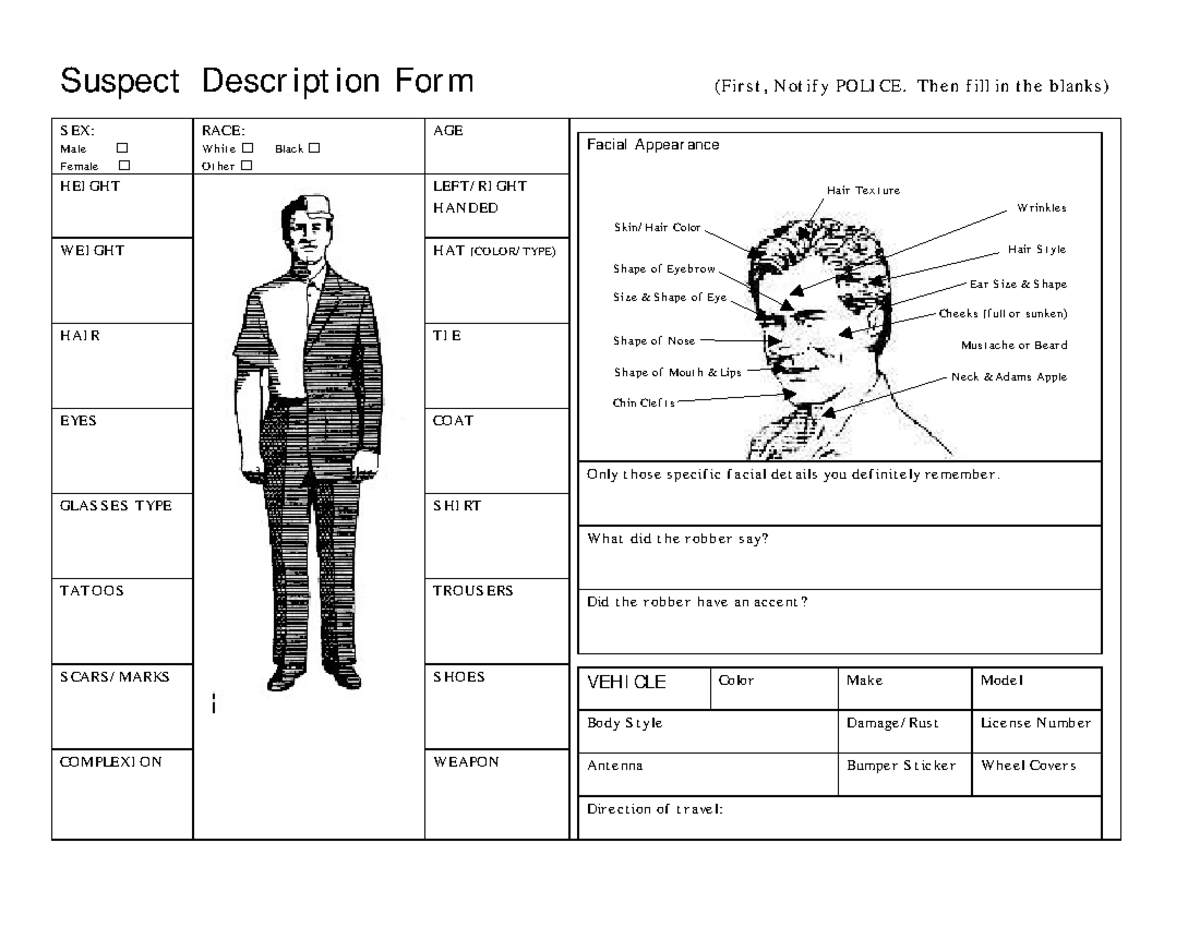 Suspect Description Form - A - Key Details for Police Report - Studocu