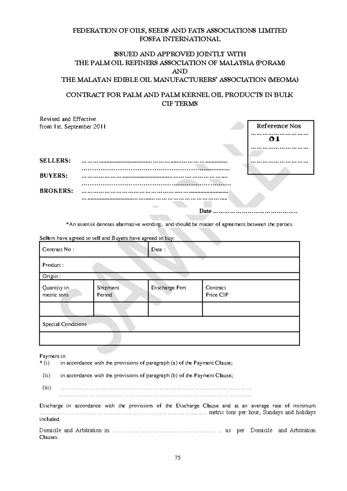 FOSFA Contract No. 811 for Palm Oil Products in Bulk (CIF Terms) - Studocu