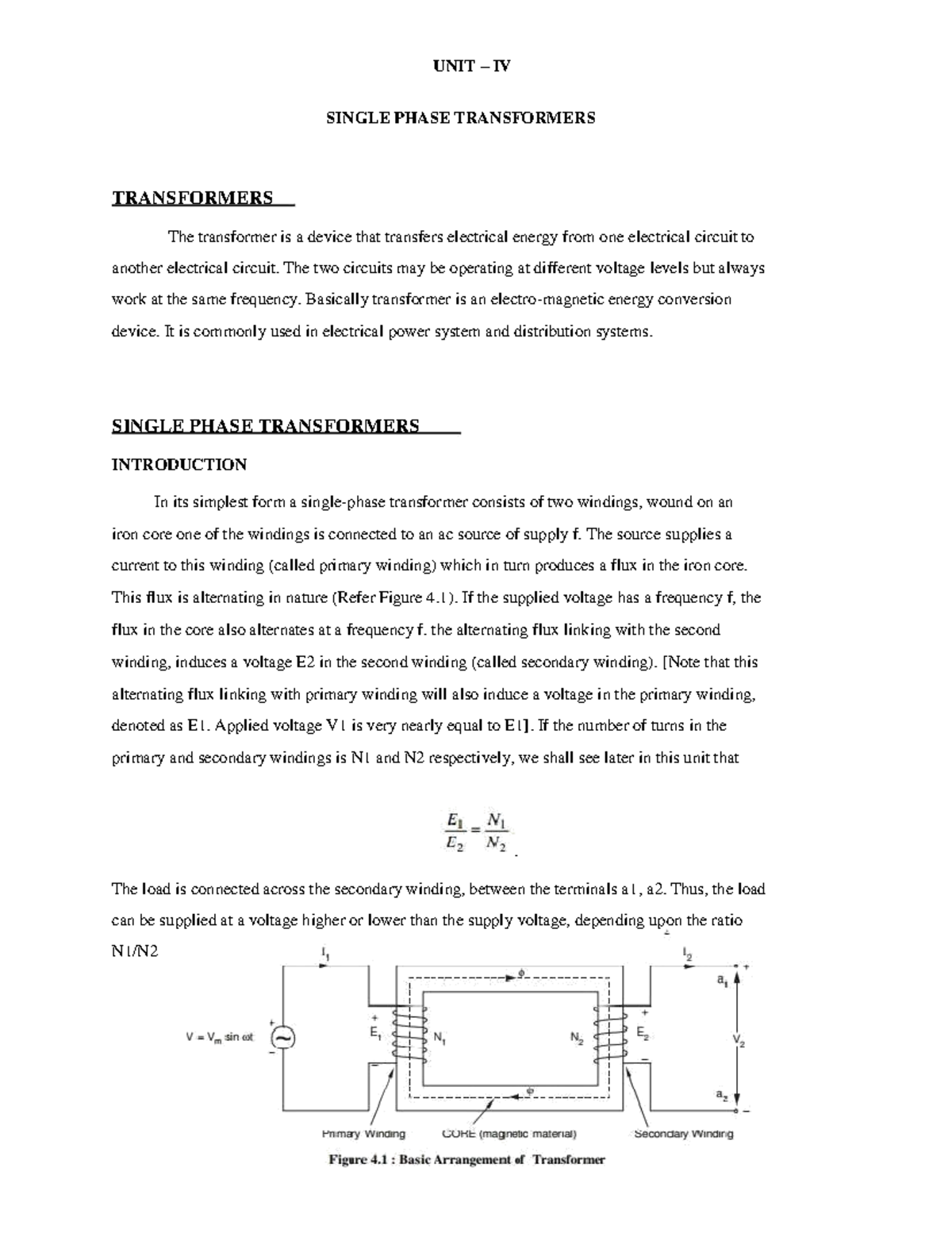 Single Phase Transformers Lecture Notes for EE 402 - Studocu