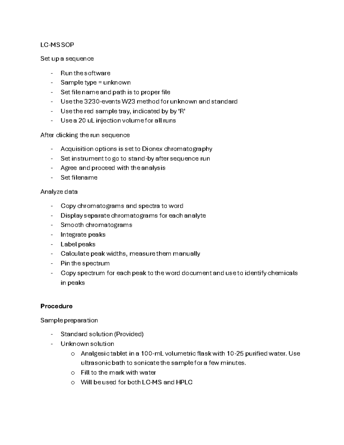 HPLC Pre-Lab Work Plan: Sequence Setup & Sample Analysis - Studocu