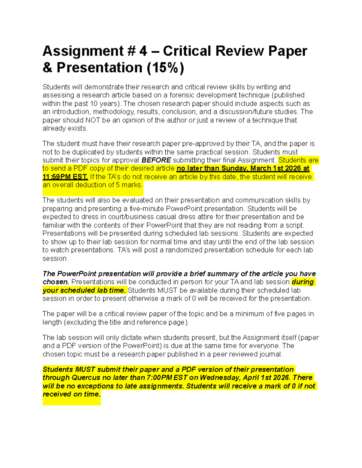 FSC Assignment #4: Critical Review Paper Presentation Guidelines - Studocu