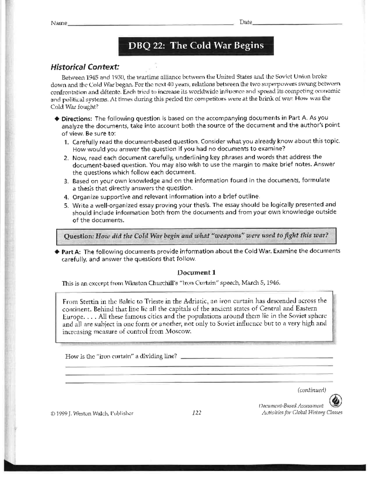 Cold+War+Begins+DBQ - Cold War Assignment World History - Name Date DBQ ...