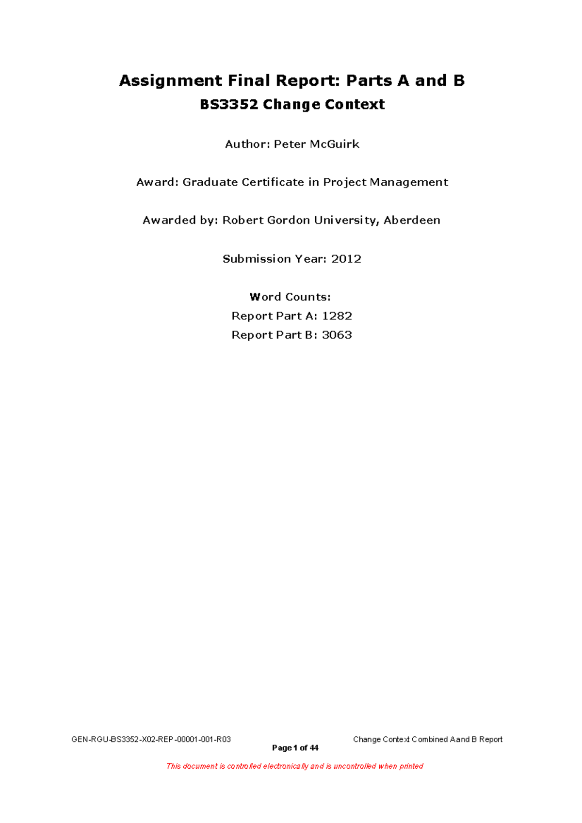 BS3352 - Change Context - Combined Assignment Report Parts A-B R03 ...