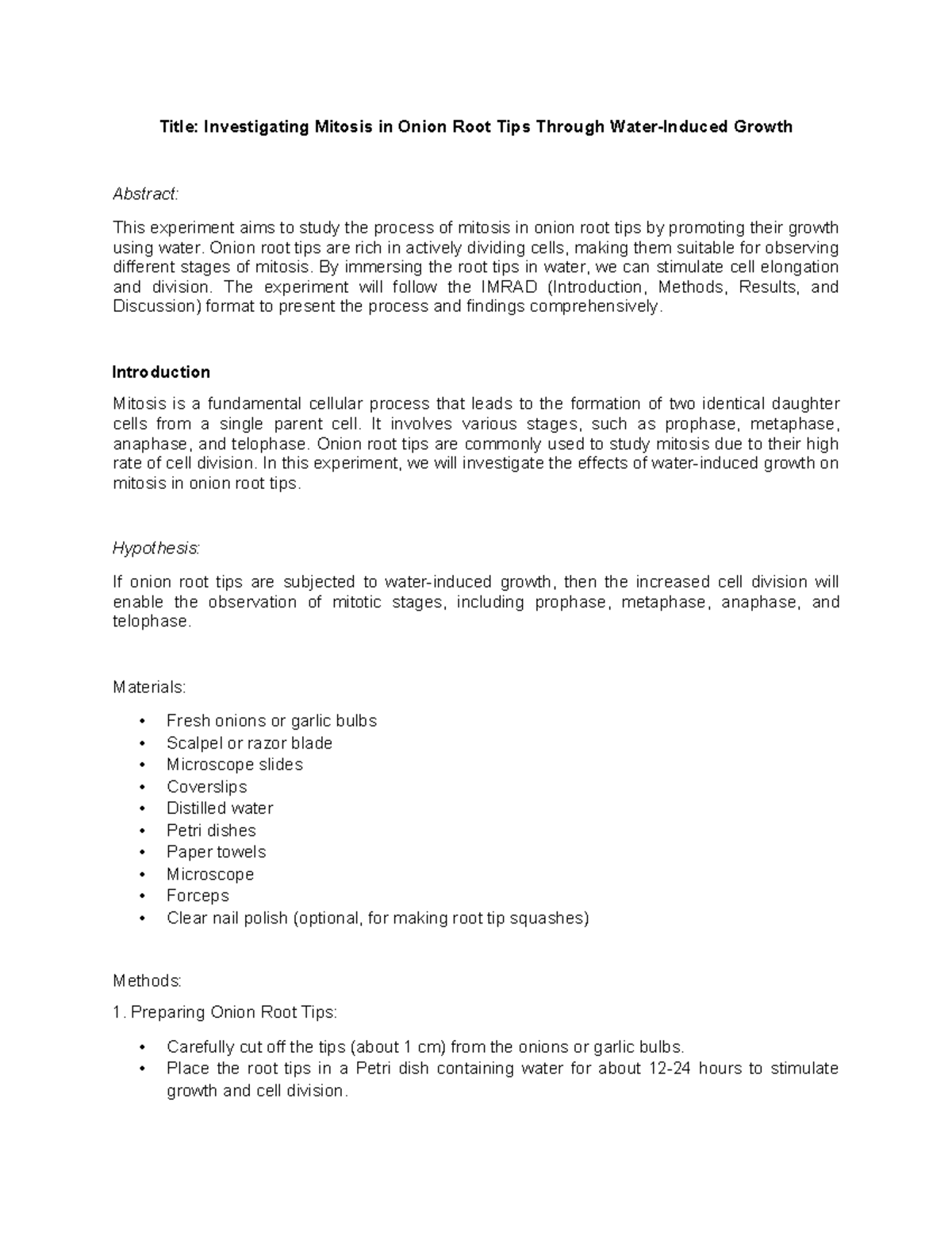 Unit 203 Mitosis Experiment: Observing Growth in Onion Root Tips - Studocu