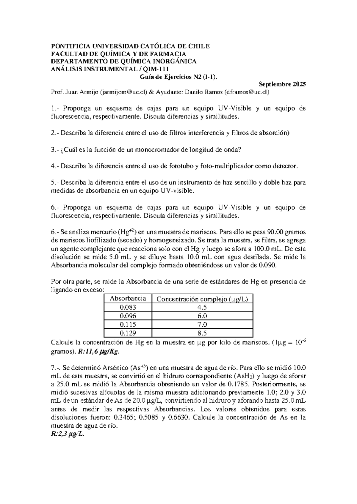 Guía de Ejercicios N°2 - Análisis Instrumental 2025 - PUC Chile - Studocu